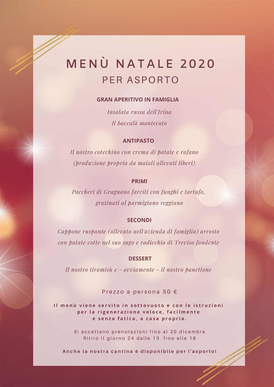 25 DIC Menu di Natale per asporto - La Paterna - ristorante sul Montello
